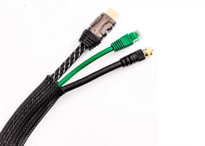 Black PET Braided Cable Sheath , Electric Wire Protection Tube ...