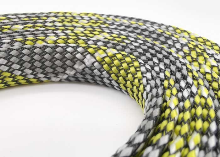 PET PP Yarn Wiring Harness Electrical Braided Sleeving 80mm Yellow ...