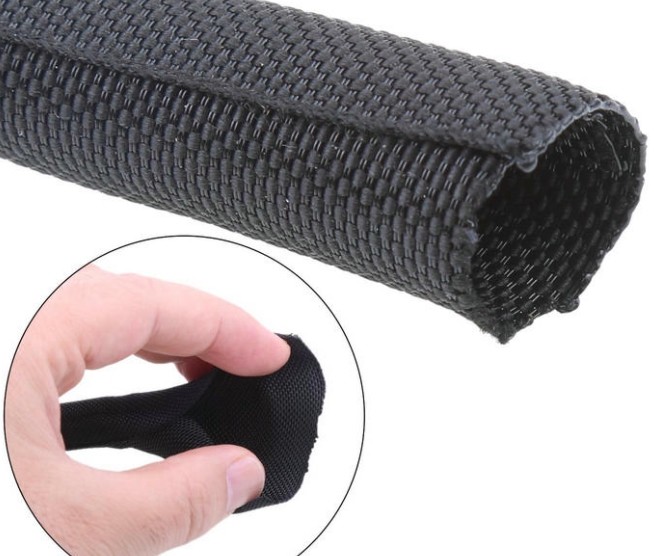 Lightweight 1 Inch Self Wrapping Split Braided Sleeving Flame Retardant